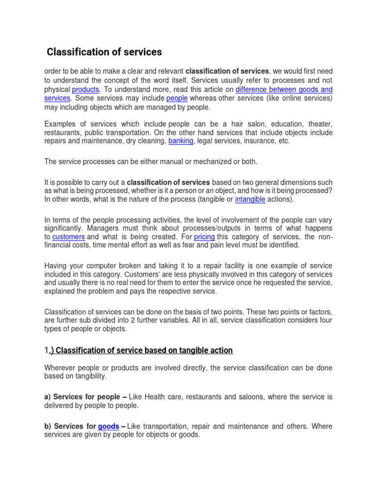 classification of services | PDF | Goods | Business