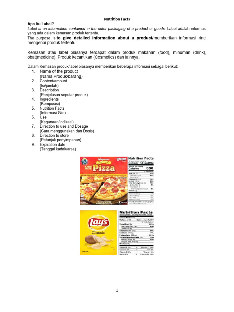 Nutrition Label Learning Guide | PDF