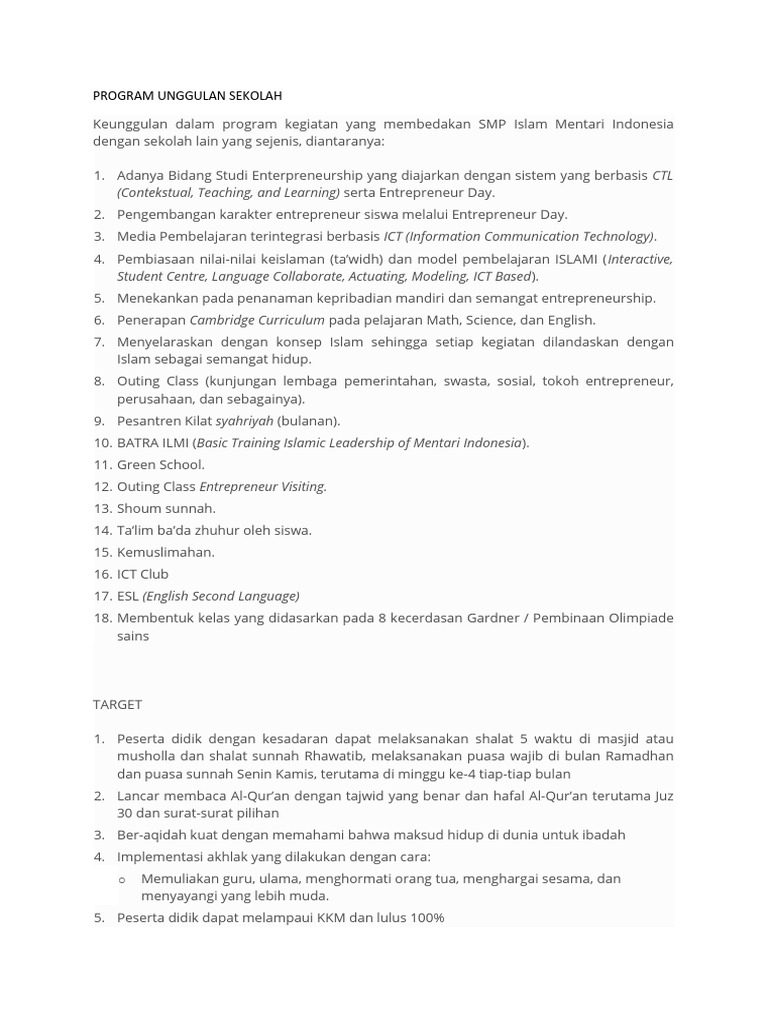 IDE PROGRAM UNGGULAN SEKOLAH | PDF