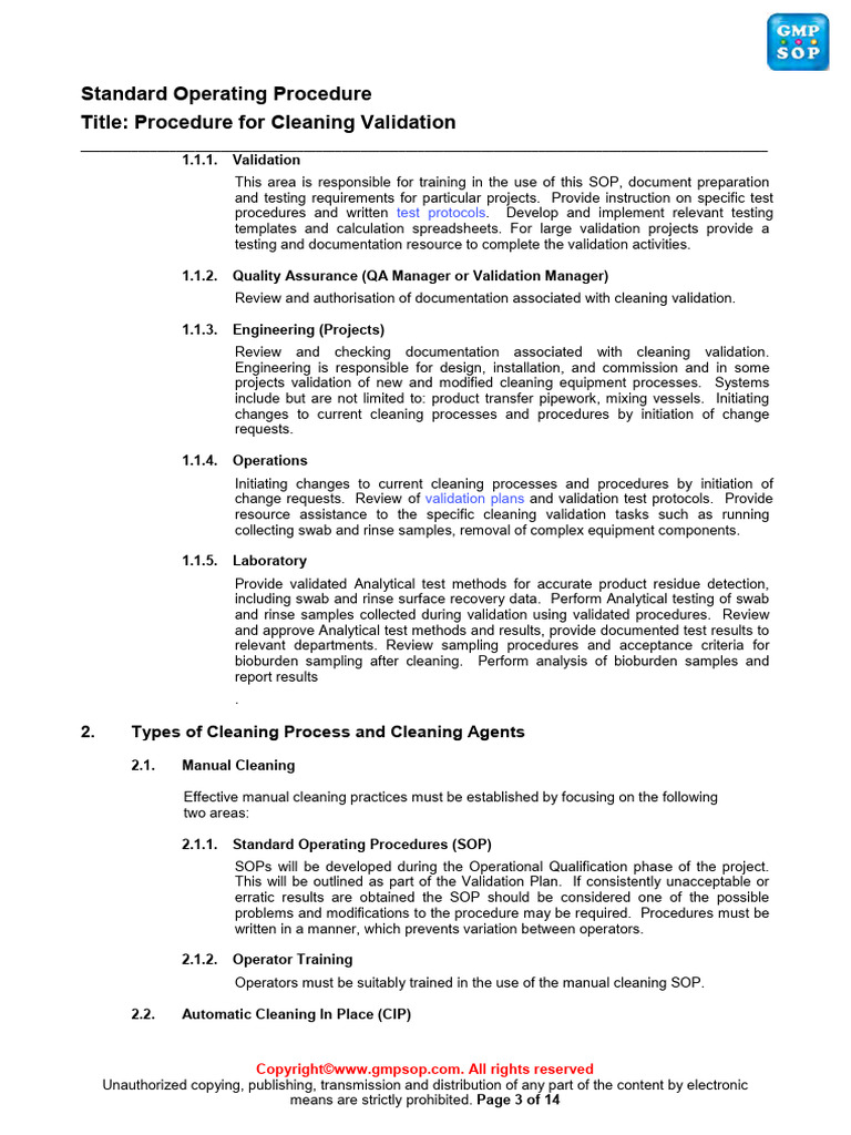 VAL 020 Procedure For Cleaning Validation Sample | PDF | Quality Assurance | Total Organic Carbon