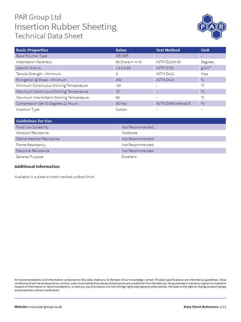 Rubber - Insertion Sheeting Data Sheet | PDF | Materials | Building ...