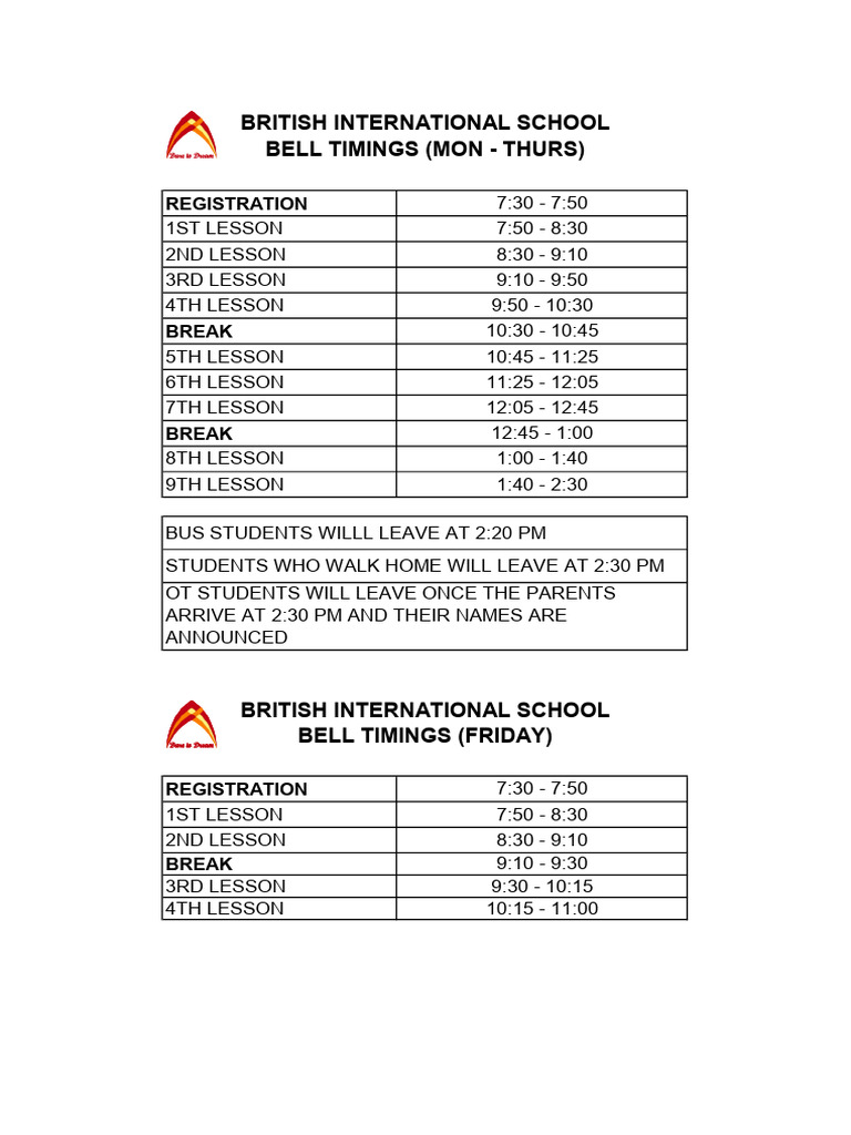 Bell Timings | PDF