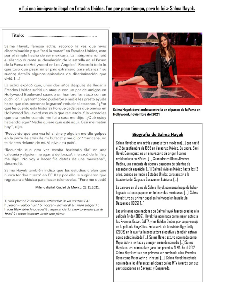 Biografía resumida de Salma Hayek | PDF