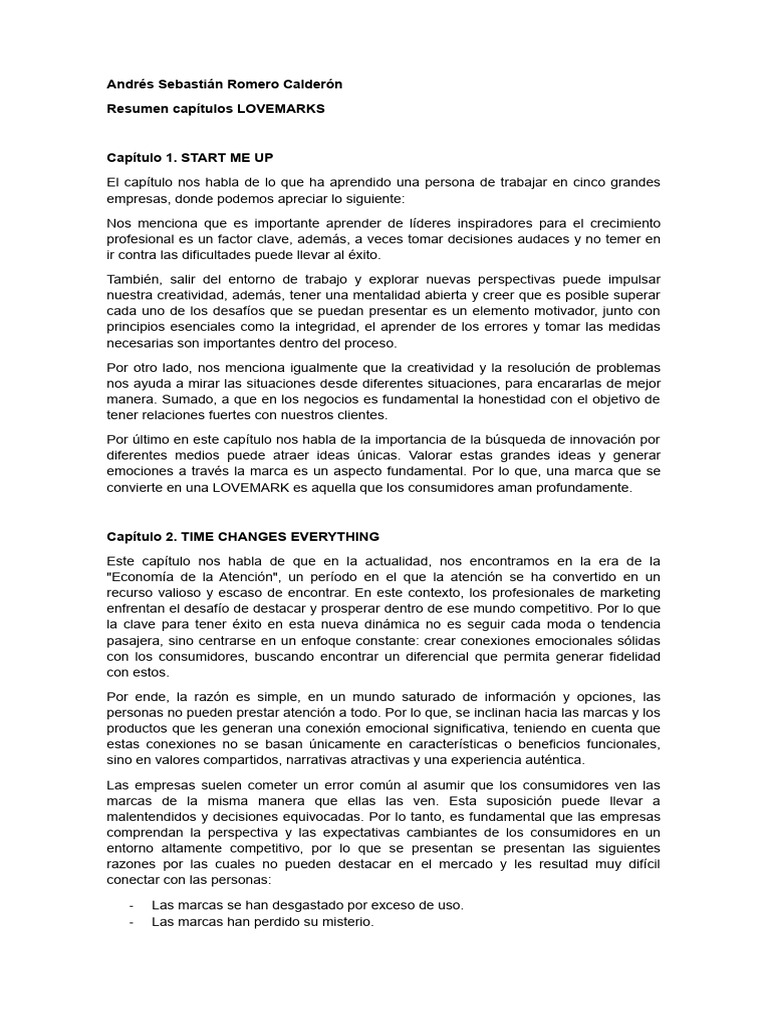 Resumen Capitulos | PDF | Amor | Marca