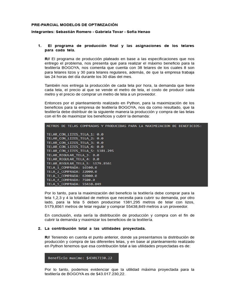 Optimización Producción Textil BOGOYA | PDF | Telar | Economias