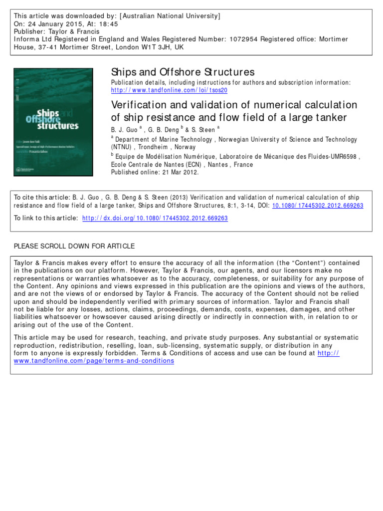 Verification And Validation Of Numerical Calculation Of Ship Resistance