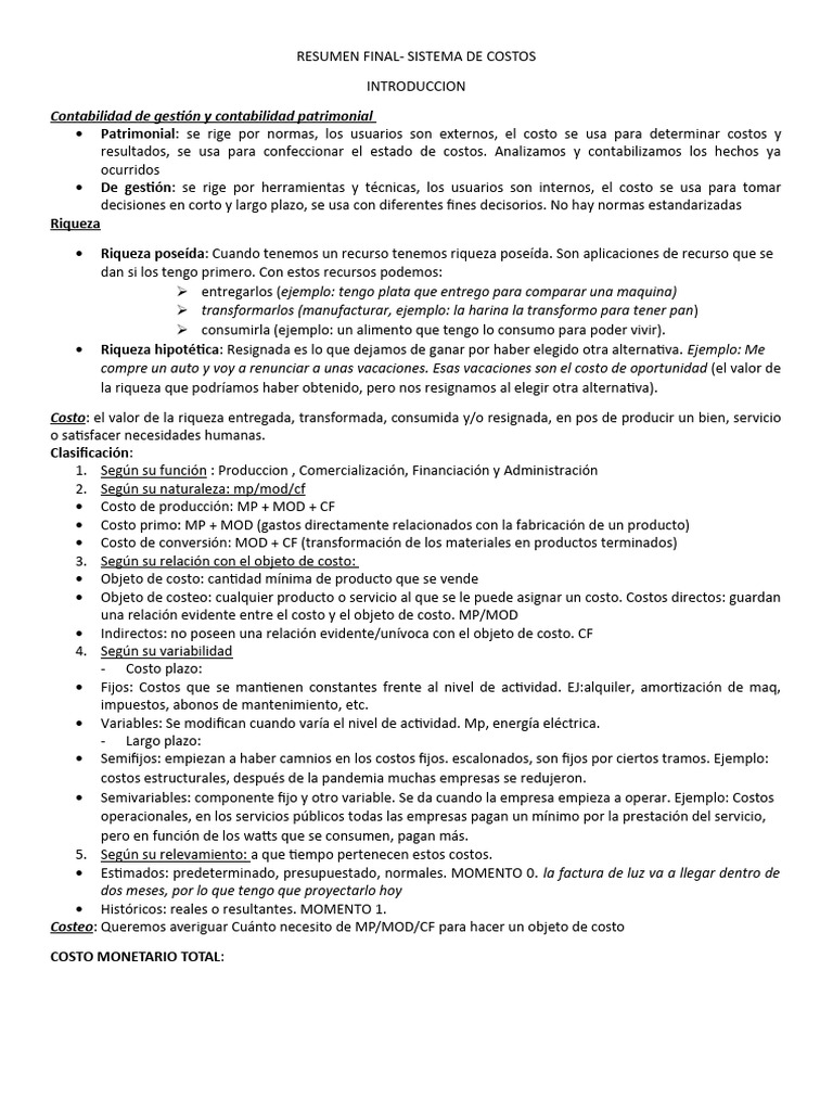 Resumen Final | PDF | Costo | Presupuesto