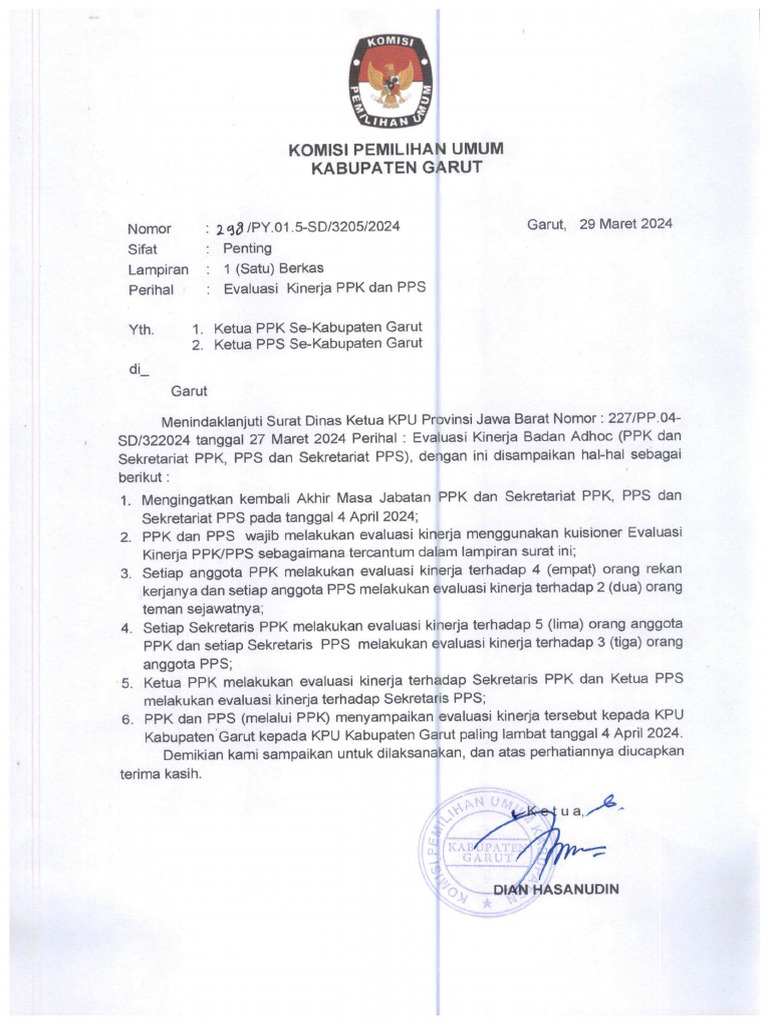Surat Evaluasi Kinerja PPK Dan PPS 2024 | PDF
