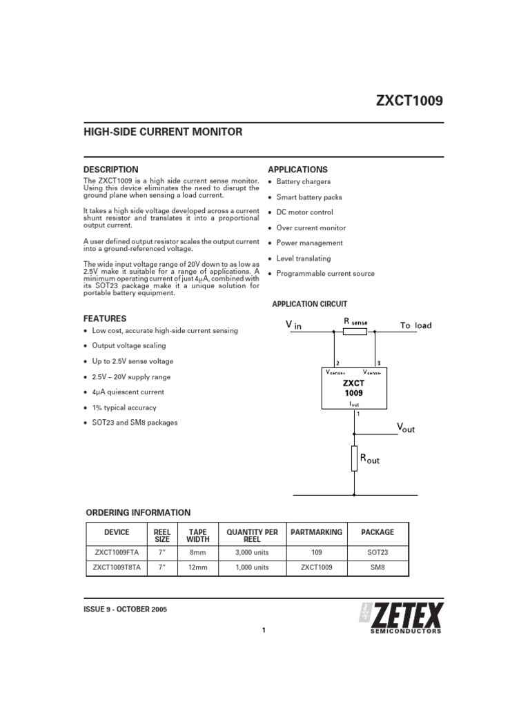 ZXCT1009 High-Side Current Monitor | PDF | Resistor | Electrical ...