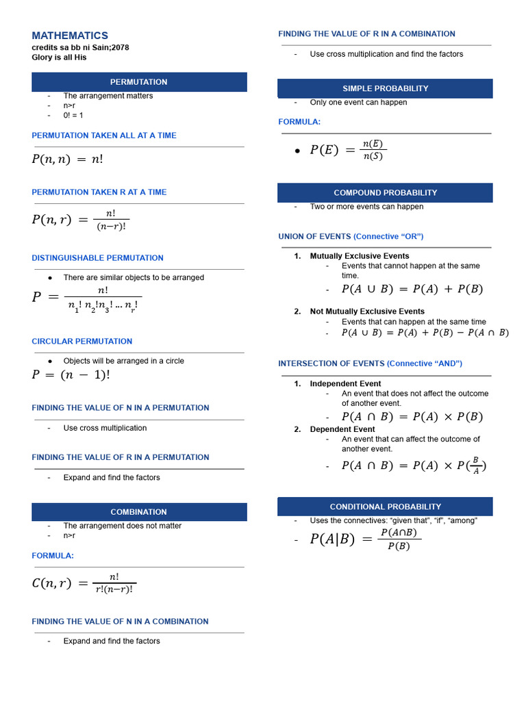 GRADE 10 MATH-REVIEWER-3rd-Quarter | PDF | Permutation | Probability