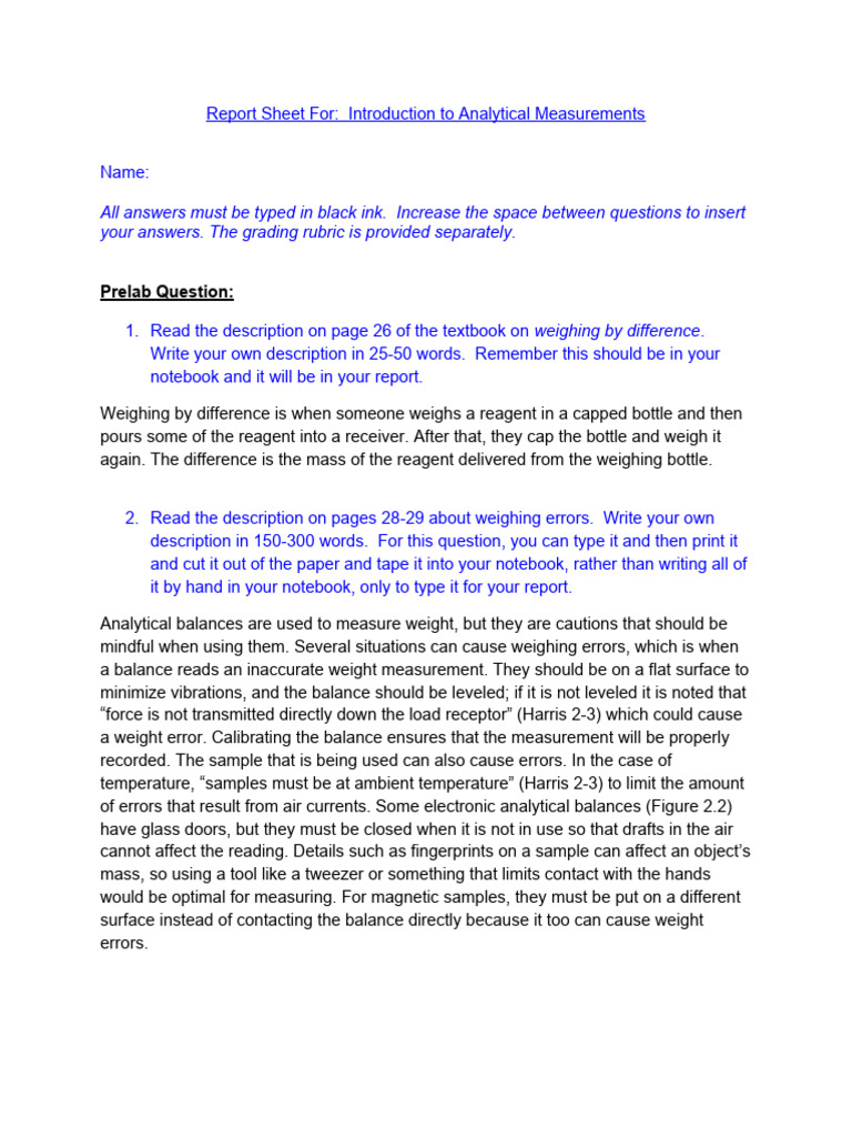 Quantitative Analytical Chem Lab 1 | PDF | Volume | Metrology