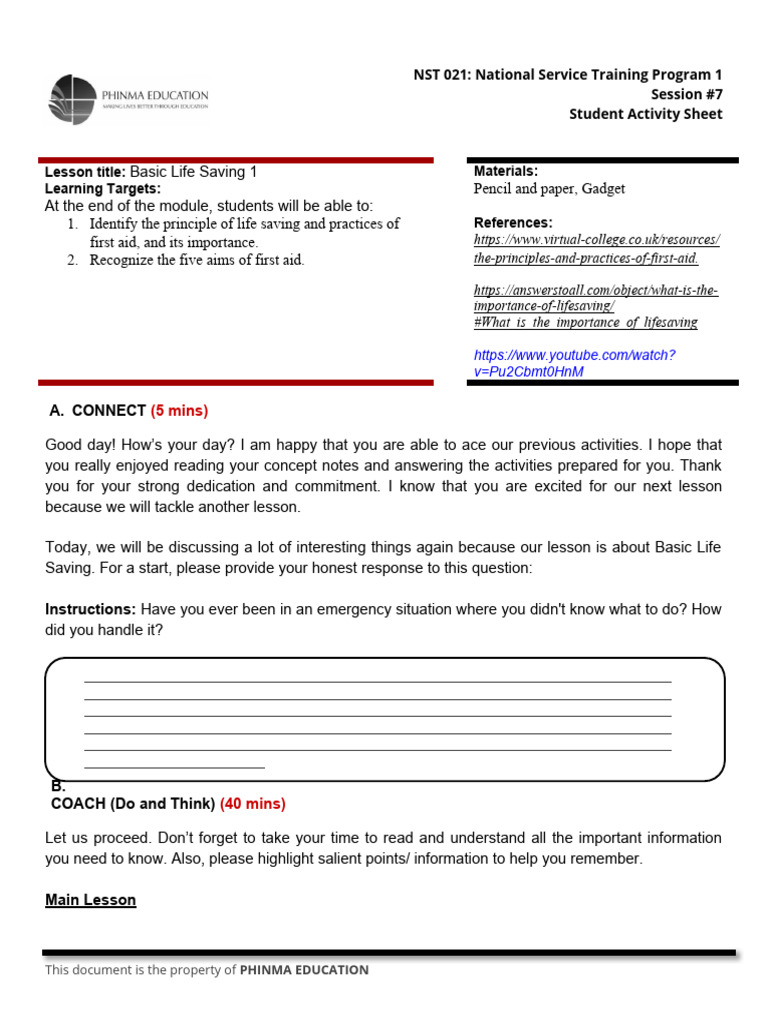 Nst 021 Basic Life Saving 1 Sas Pdf First Aid Clinical Medicine
