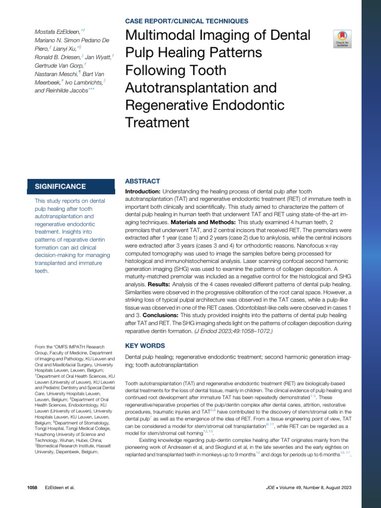 Dental Pulp Healing Post Autotransplantation | PDF | Dentin | Human Tooth
