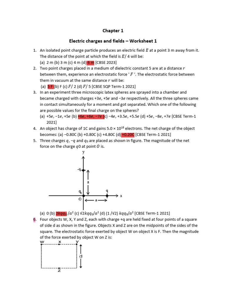 Physics Worksheet | Download Free PDF | Electric Charge | Force