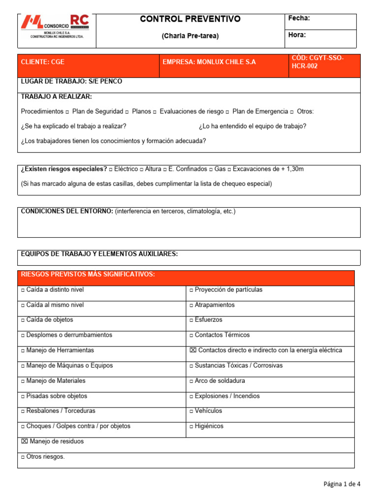 CGYT SSO HCR 002 Control Preventivo General | PDF | Materiales