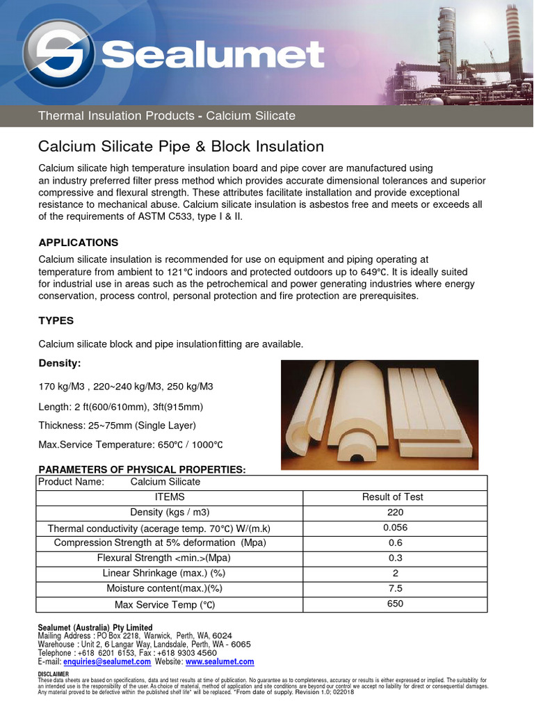 Calcium Silicate Pipe Block Insulation | PDF | Thermal Insulation ...