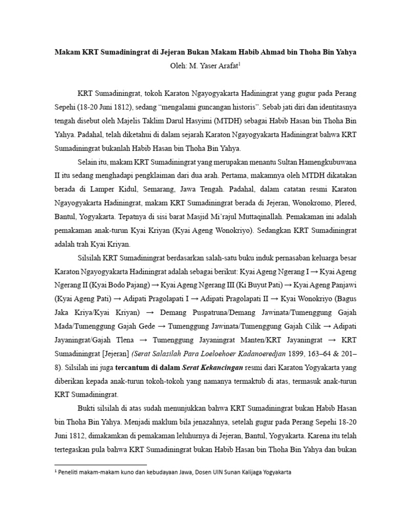 Makam Sumodiningrat Jejeran Bukan Makam Ahmad Bin Yahya | PDF | Ilmu Sosial