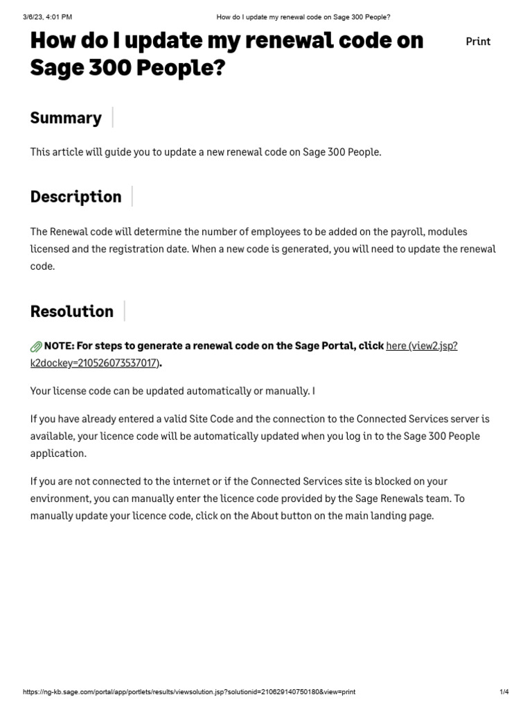 Update Renewal Code in Sage 300 People | PDF | License | Information ...