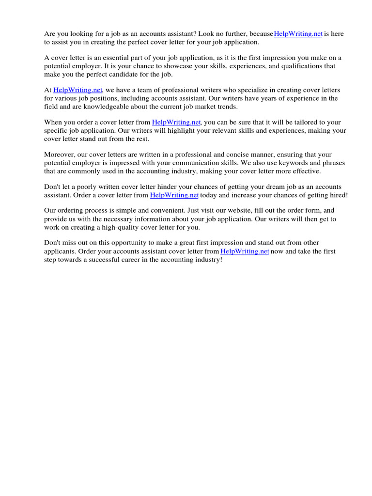 Accounts Assistant Cover Letter | PDF | Résumé | Business