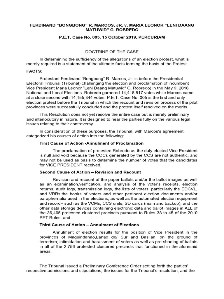 39. Marcos v Robredo PET Case | PDF | Commission On Elections ...