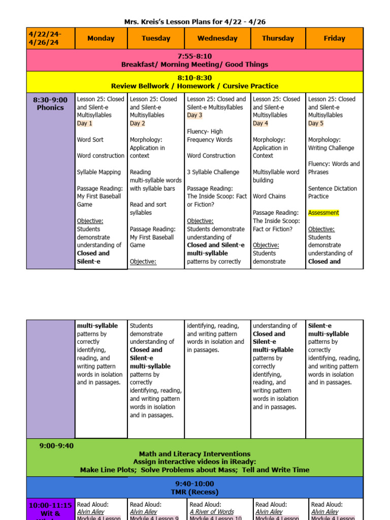 4 22 24 Weekly Lesson Plan | PDF | Area | Rectangle