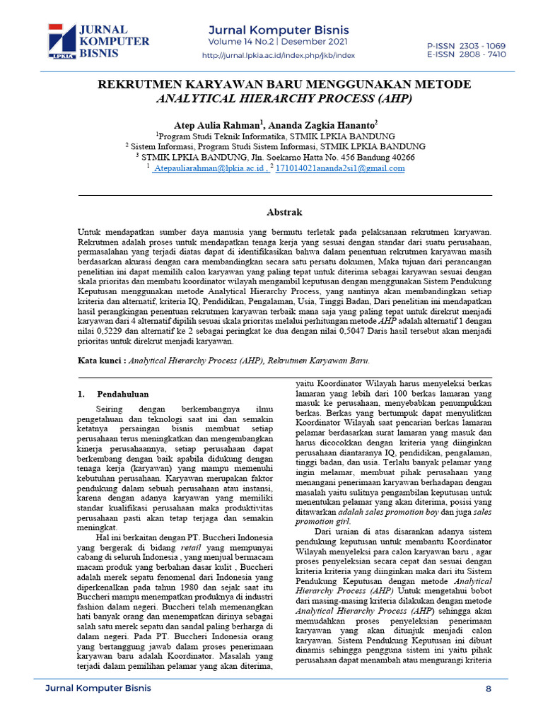 Rekrutmen Karyawan dengan AHP di Buccheri | PDF
