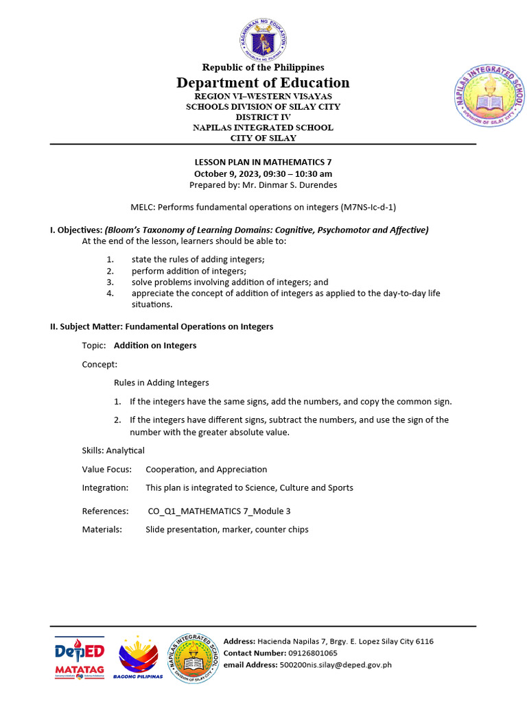 Lesson Plans For Classroom Observation | PDF | Numbers | Lesson Plan