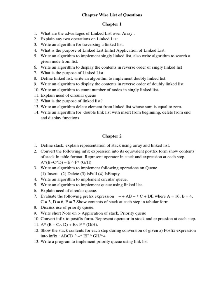 Chapter Wise List of Questions | Download Free PDF | Queue (Abstract Data Type) | Algorithms And ...