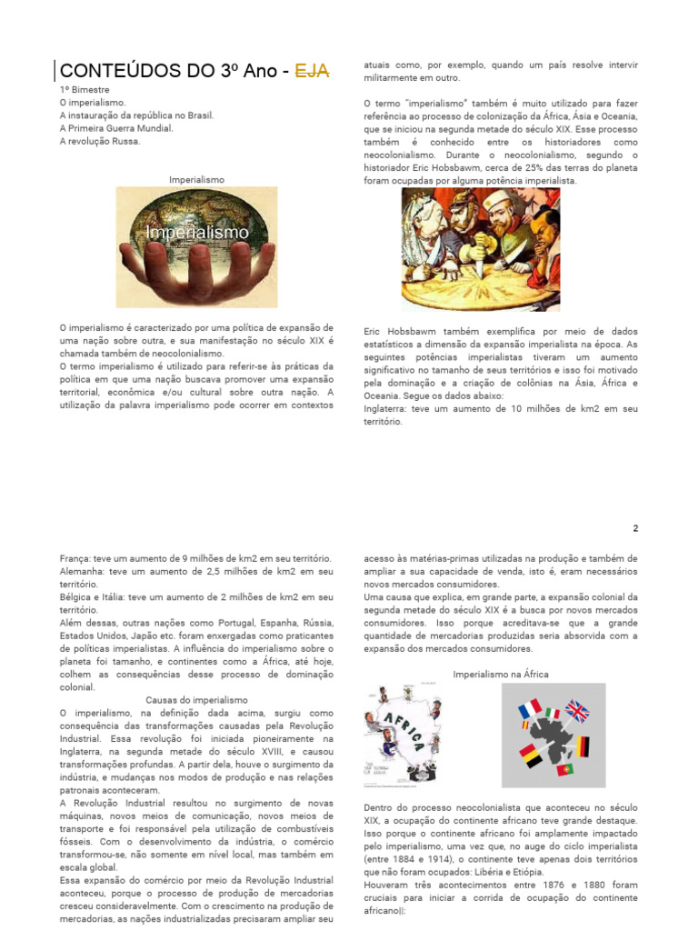 Apostila de Historia - 3º Ano - EJA | PDF | Vladimir Lenin | Áustria ...