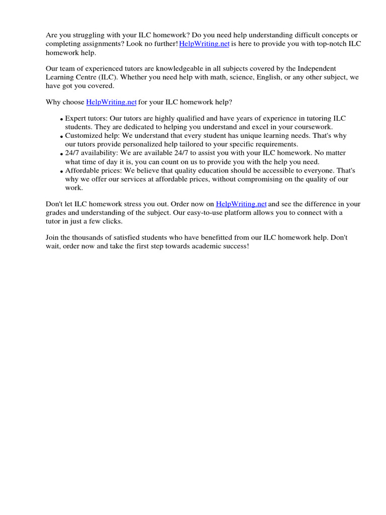Ilc Homework Help | PDF | Essays | Homework