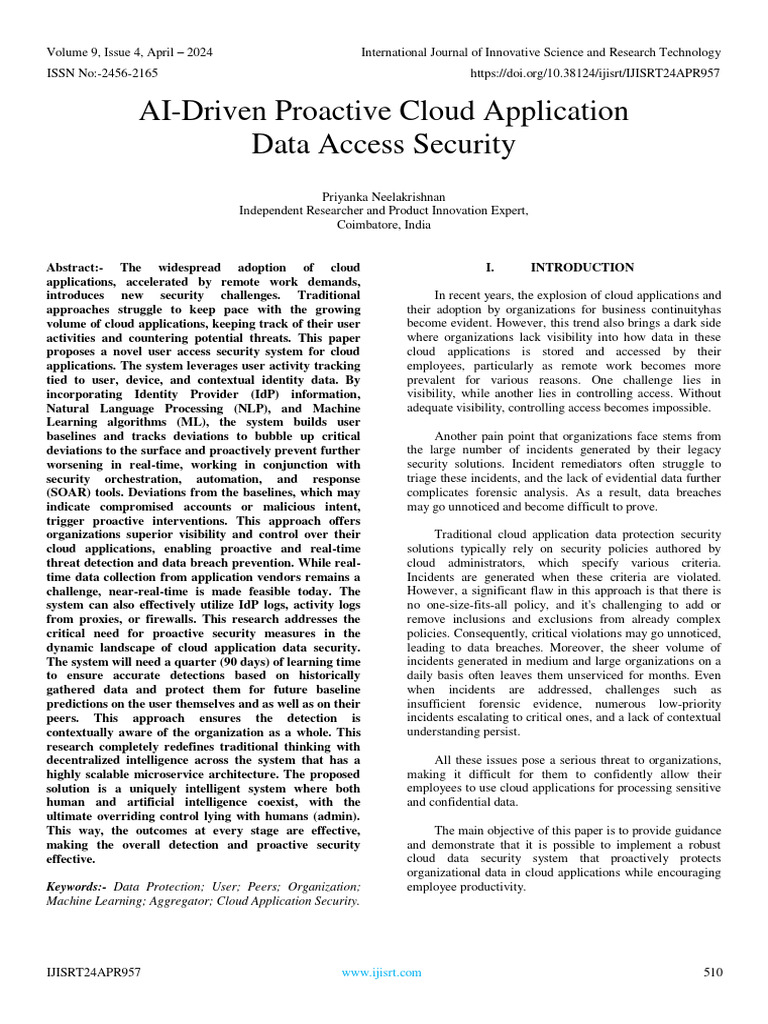 AI-Driven Proactive Cloud Application Data Access Security | PDF | Security | Computer Security