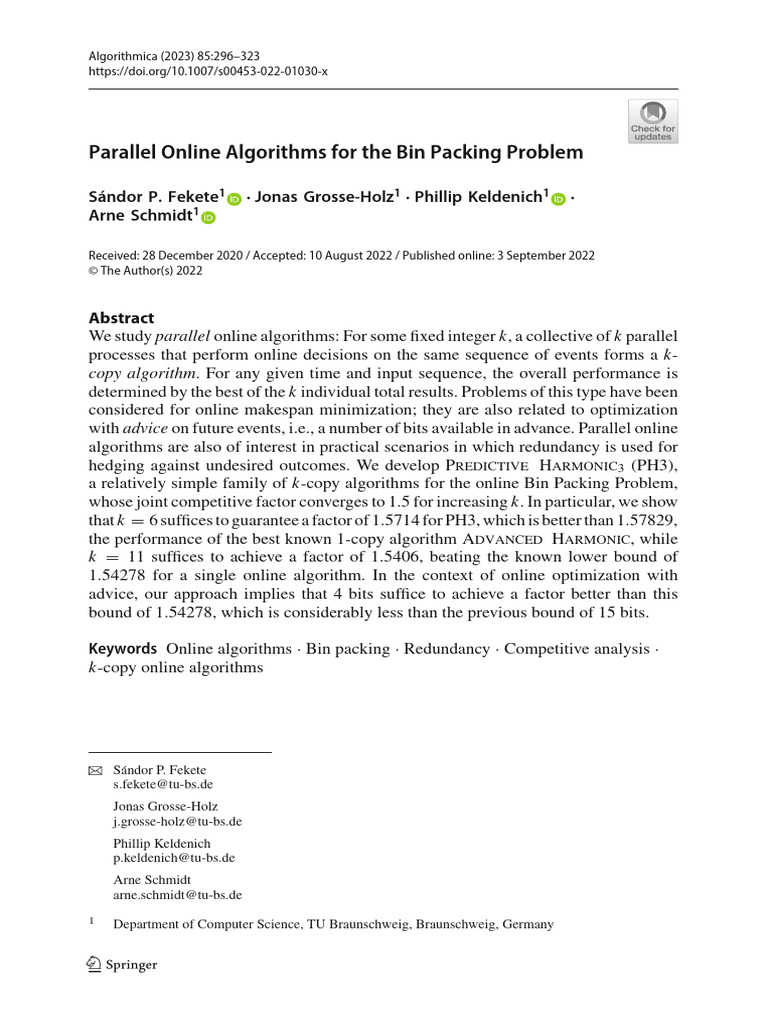 Parallel Online Algorithms For The Bin Packing Problem | PDF | Algorithms | Applied Mathematics