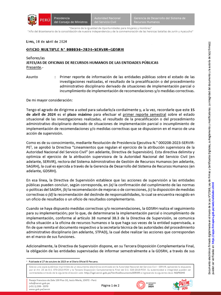 OFICIO MULTIPLE-000034-2024-SERVIR-GDSRH | PDF | Gestión de recursos ... OFICIO MULTIPLE-000034-2024-SERVIR-GDSRH | PDF | Gestión de recursos ...