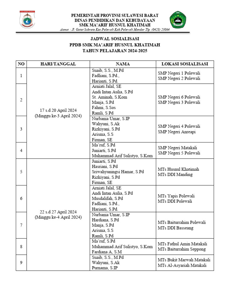 Jadwal Sosialisasi PPDB SMK 2024-2025 | PDF