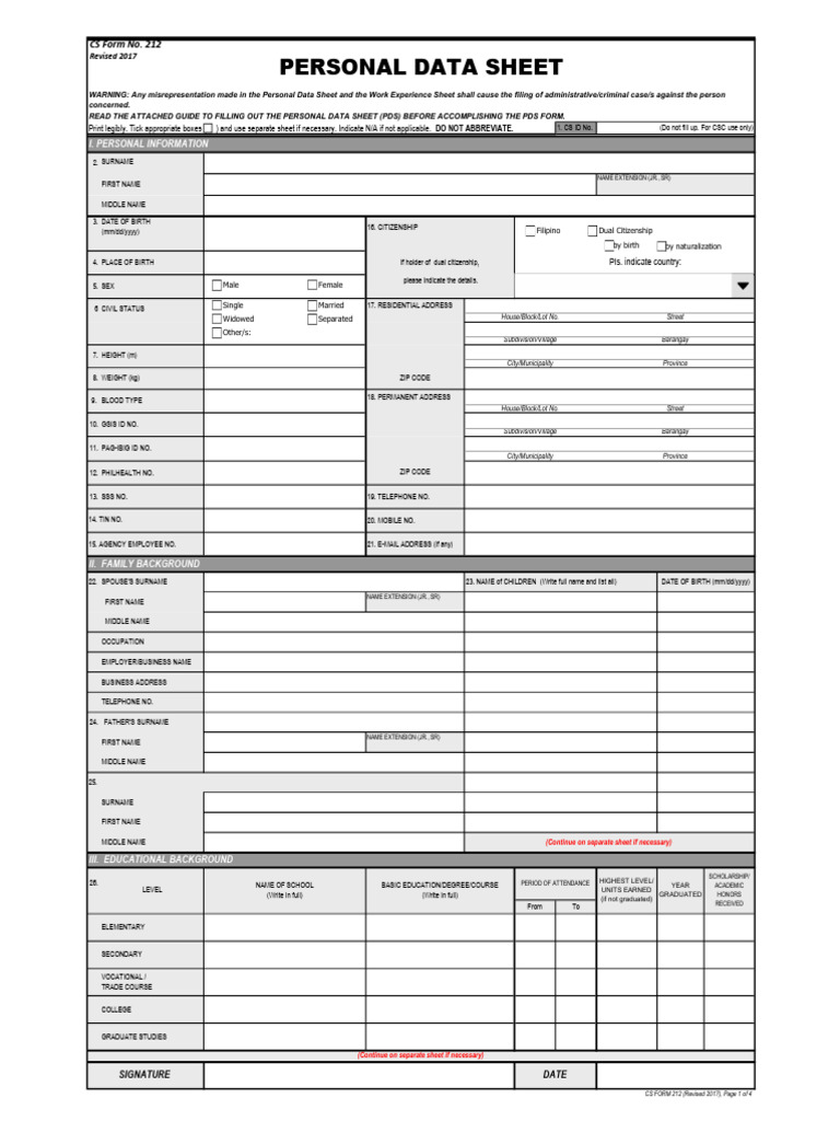 Personal Data Sheet | PDF