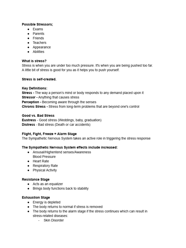 Stress Notes | PDF | Stress (Biology) | Psychology