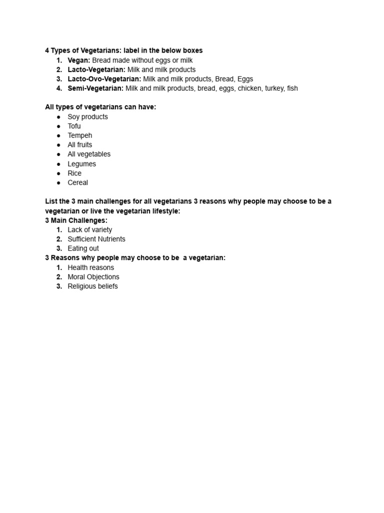 Types of Vegetarians Explained | PDF
