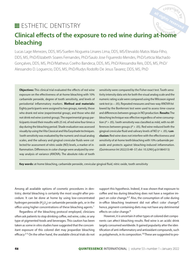 Efectos A La Exp Al Vino Tinto | PDF | Bleach | Dentistry Branches