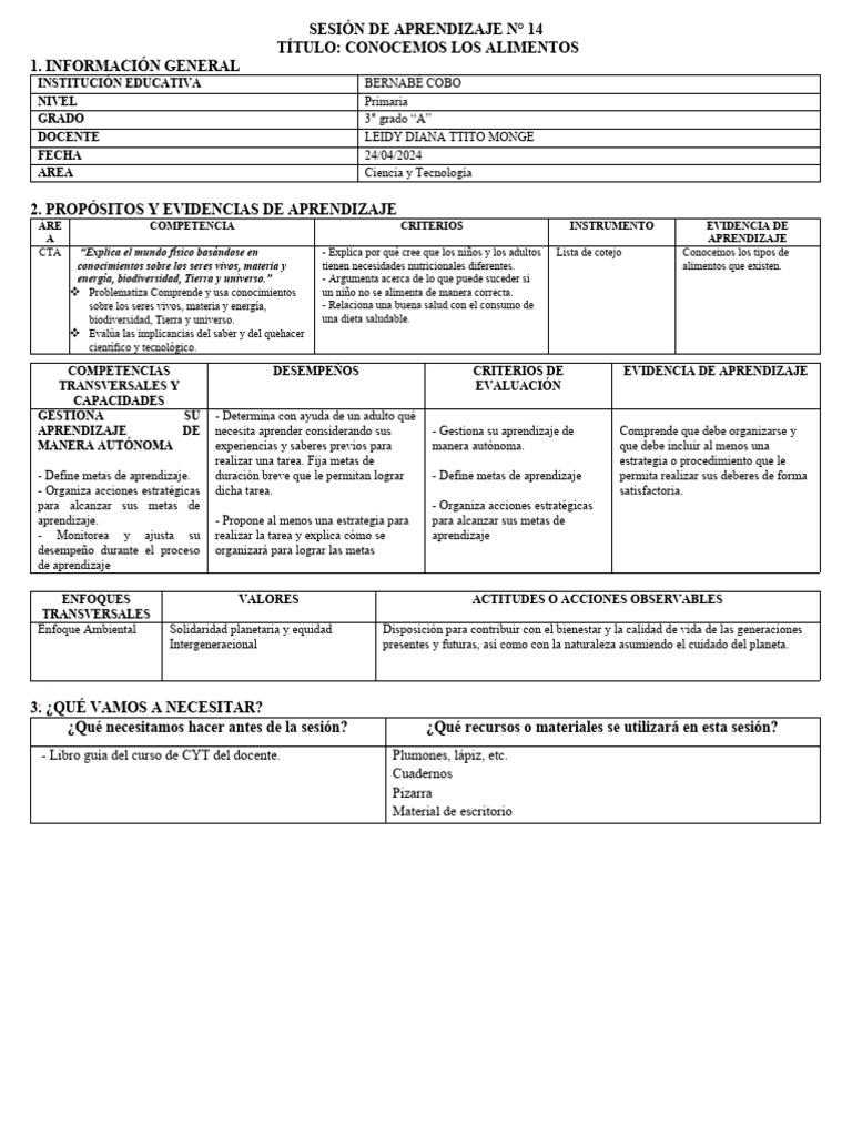 Sesión de Aprendizaje 14 Cta | PDF | Aprendizaje | Evaluación