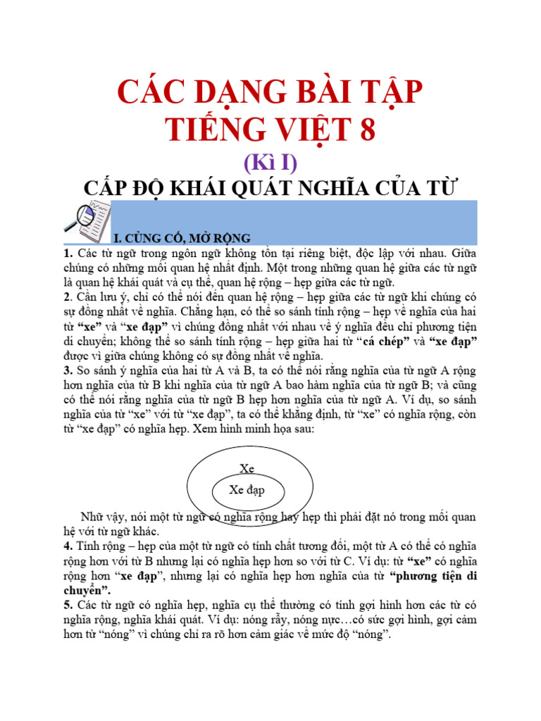 Cac Dang BT Tieng Viet 8 HK1 | PDF