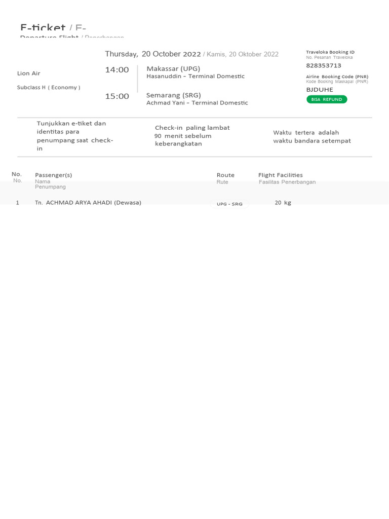 Achmad Arya Ahadi Upg Bjduhe SRG Flight - Originating | PDF