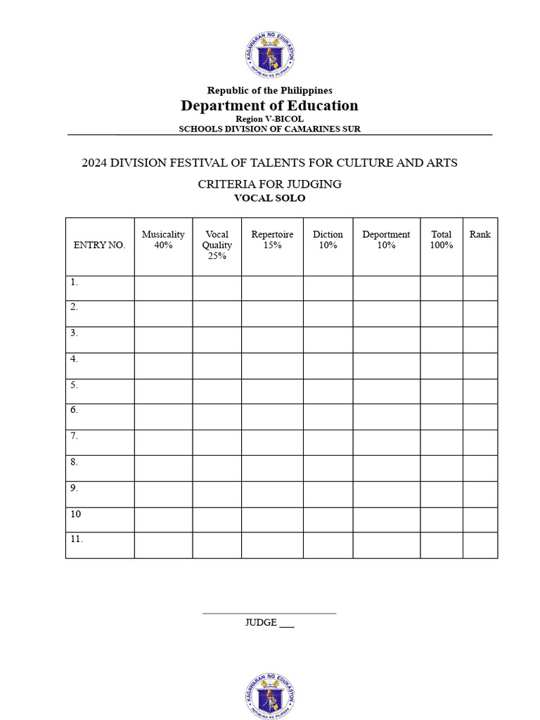 Criteria For Judging All Event | PDF | Performing Arts | Entertainment