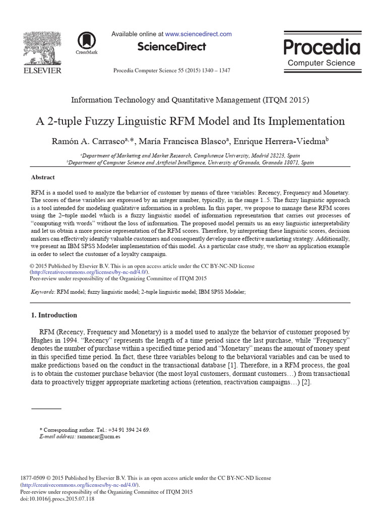 2015 A 2tuple Fuzzy Linguistic RFM Model and Its Implementation | PDF | Spss