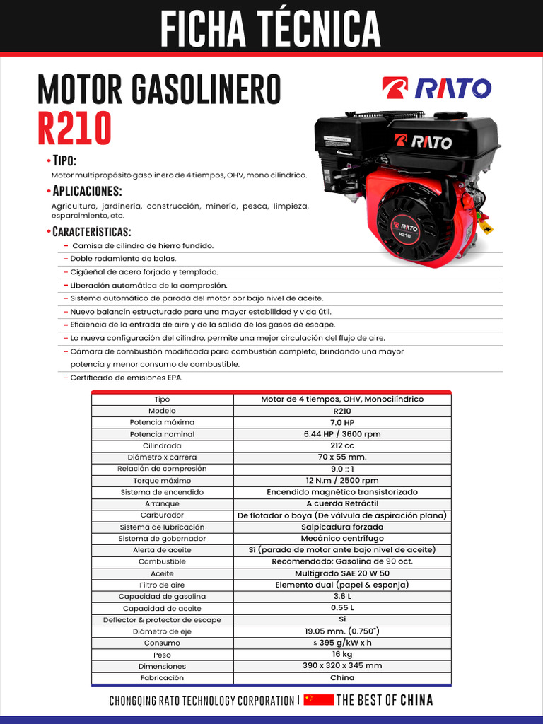 Fichas Rato R210 | PDF | Aceite de motor | Motores