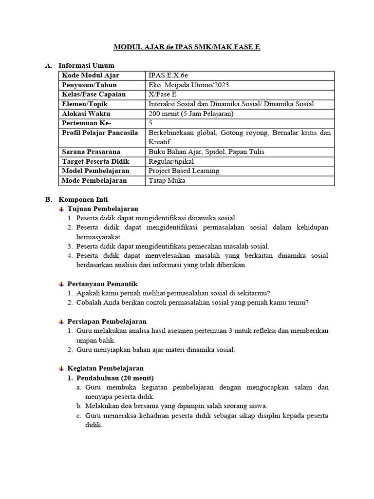 Bahan Supervisi April 2024-MODUL AJAR 6e IPAS SMK-kelas X DKV | PDF