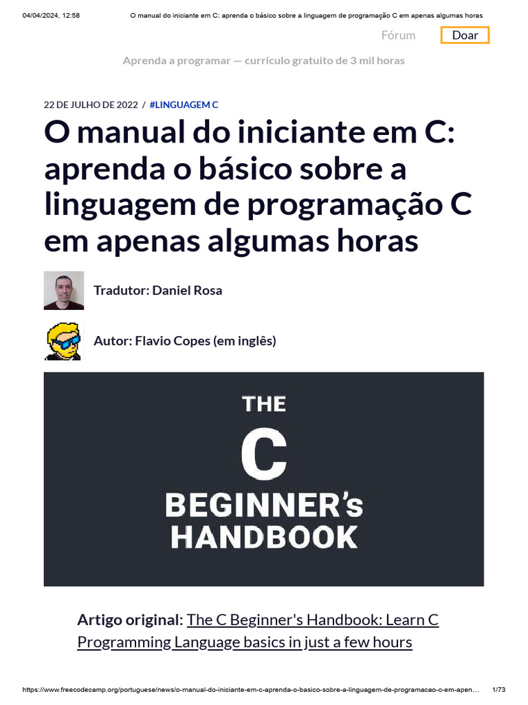 O Manual Do Iniciante em C - Aprenda o Básico Sobre A Linguagem de ...