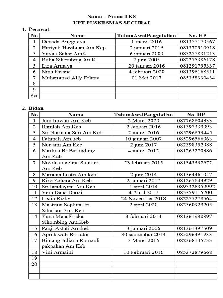 Data Tks Puskesmas Securai | PDF
