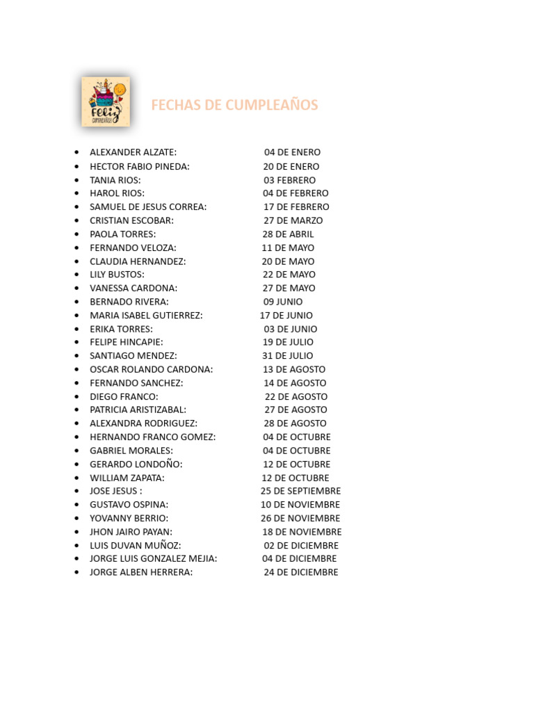 Fechas de Cumpleaños de 2023 | PDF