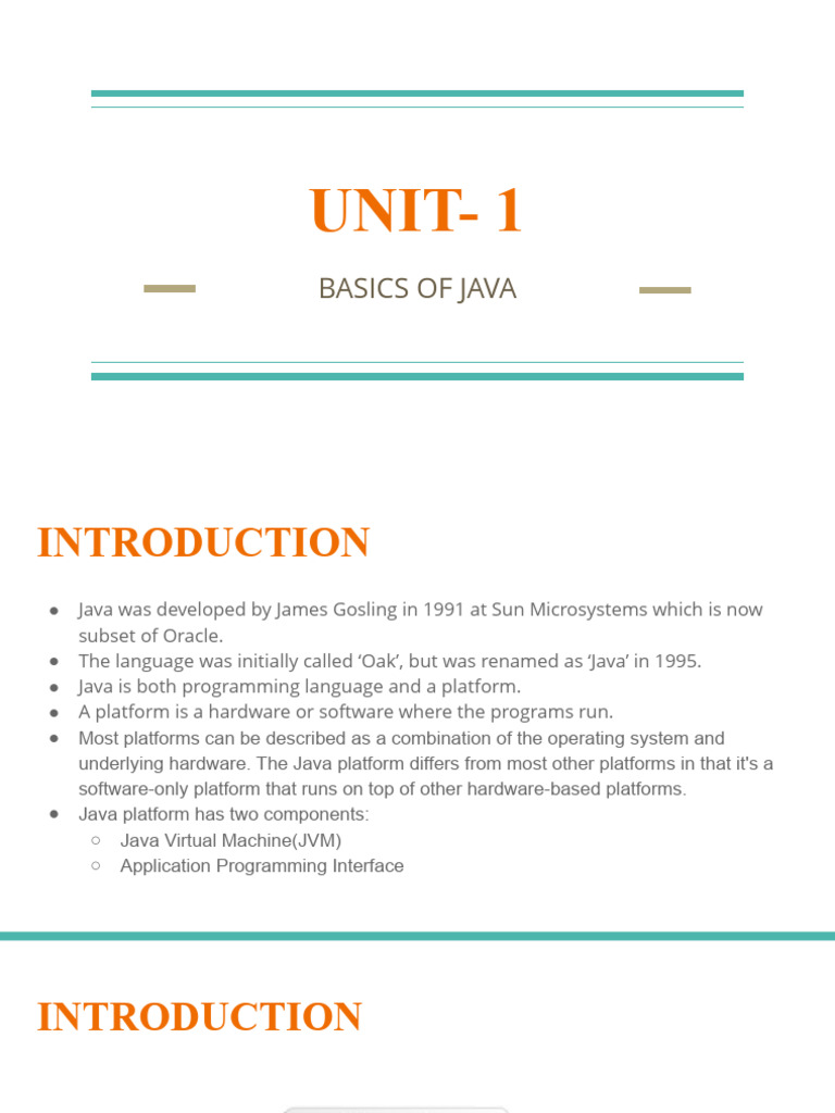 Unit - 1 Basics of Java | PDF | Java Virtual Machine | Data Type Unit - 1 Basics of Java | PDF | Java Virtual Machine | Data Type