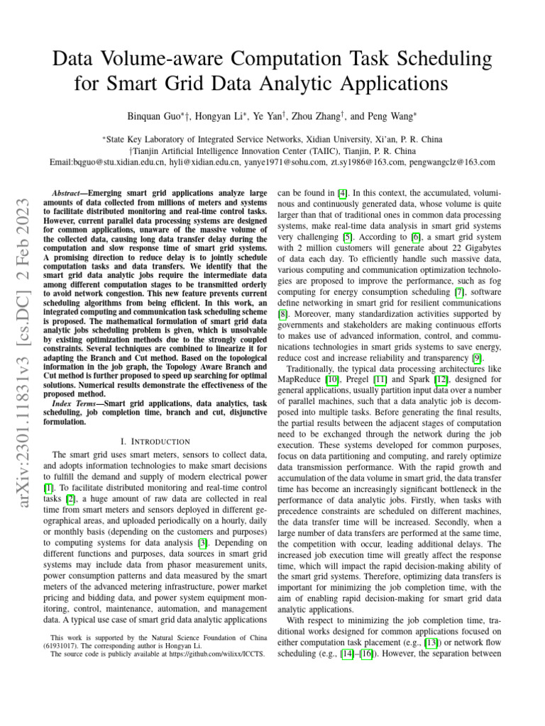 Data Volume-Aware Computation Task Scheduling For Smart Grid Data Analytic Applications | PDF ...